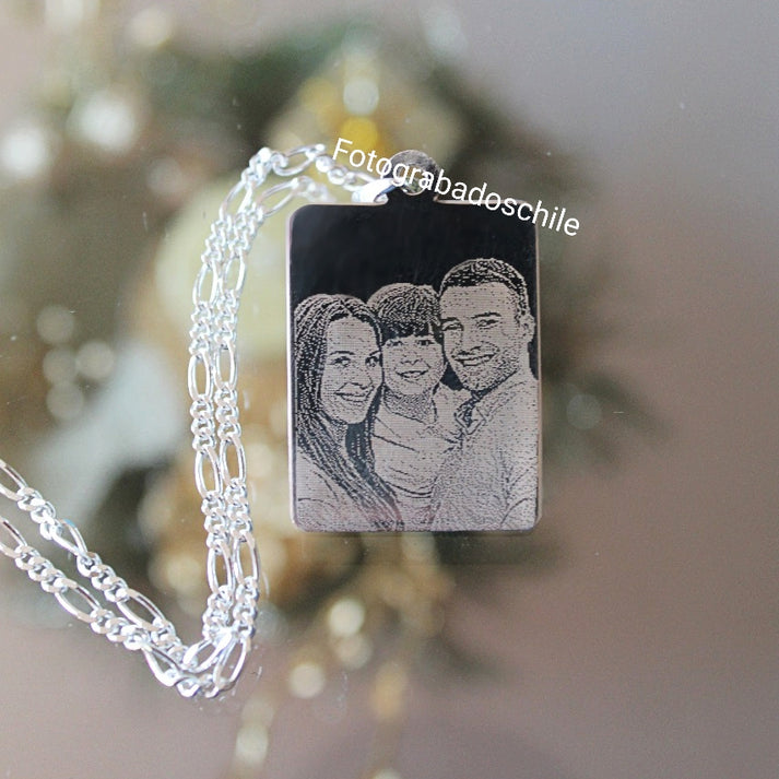 Photoetched large rectangular plate 1 to 6 faces + chain 60cm ...